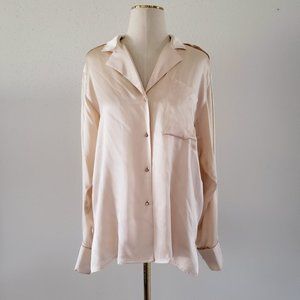 Tops | Champagne Gold Satin Long Sleeve Button Up Blouse | Poshmark